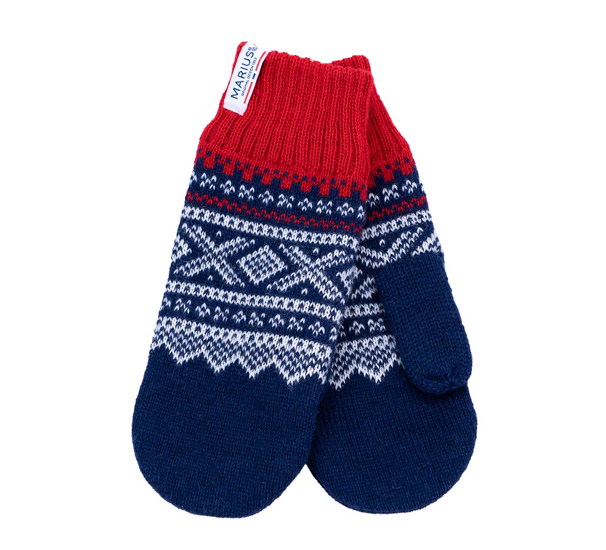 Woollen mittens, MARIUS® pattern, blue - Brødrene Flaarønning